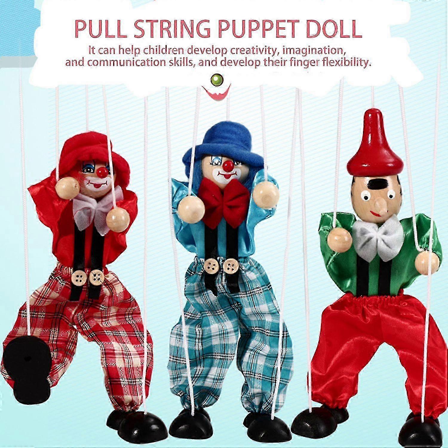Marionette Clown Puppet Toy Pull Rope Wooden Puppet Doll Interactive ...