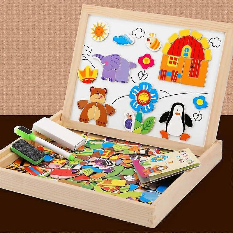 100+Pcs Wooden Multifunction Children Animal Puzzle Writing Magnetic ...
