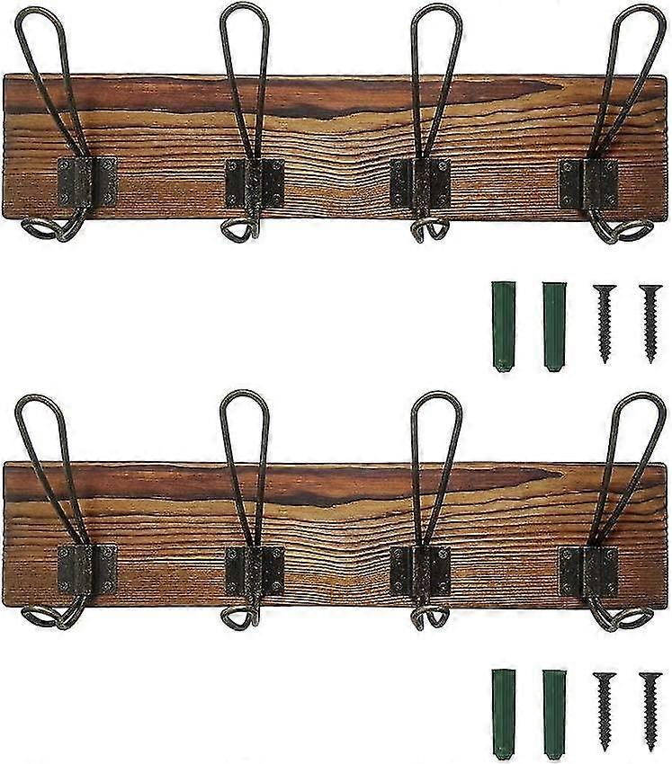 Rustic Solid Wood Wall Mounted Coat Rack With 8 Hooks, Perfect Accent ...