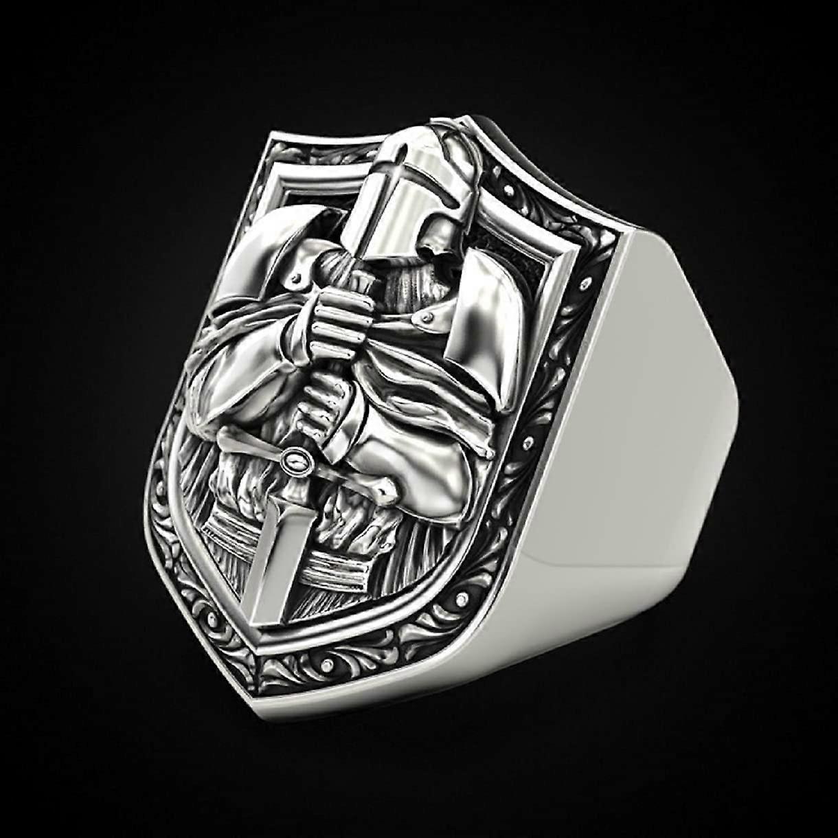 Knight Templar Sword Ring for Men, Gothic Crusader Shield Ring Medieval ...