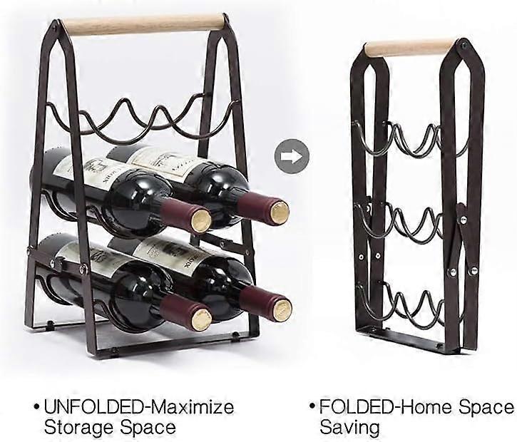 6 Bottle Wooden Rack, 3 Tier Countertop Stand for Home Bar, Cabinet ...
