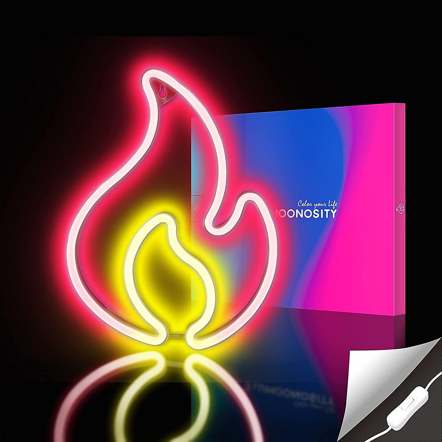 Flame neon sign, red and yellow flame neon with on/off switch, LED ...