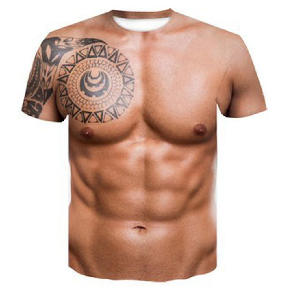 Muscle Tattoo Print T-shirt Men Short Sleeve 3d Digital Printing T ...