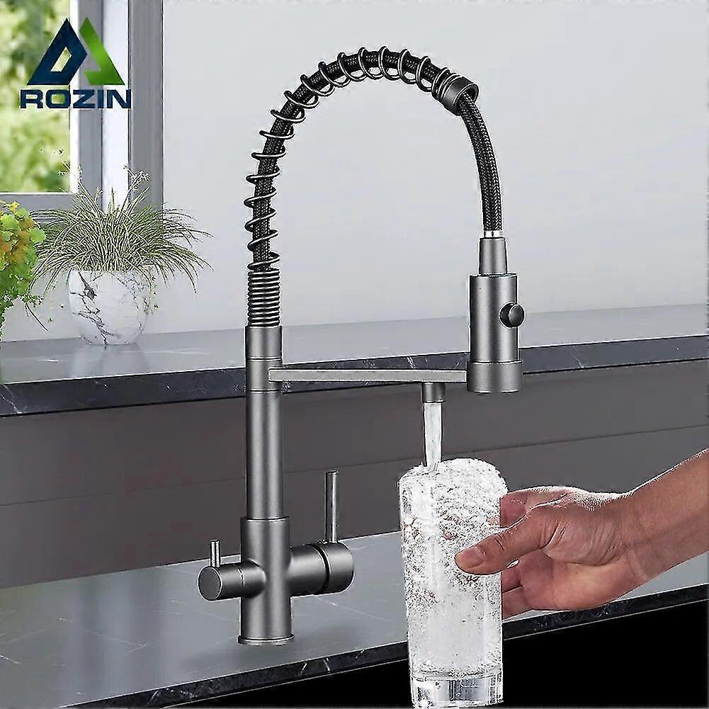 Rozin Gun Grey Filter Water Kitchen Faucet Black Pull Down Spring 3 Way ...