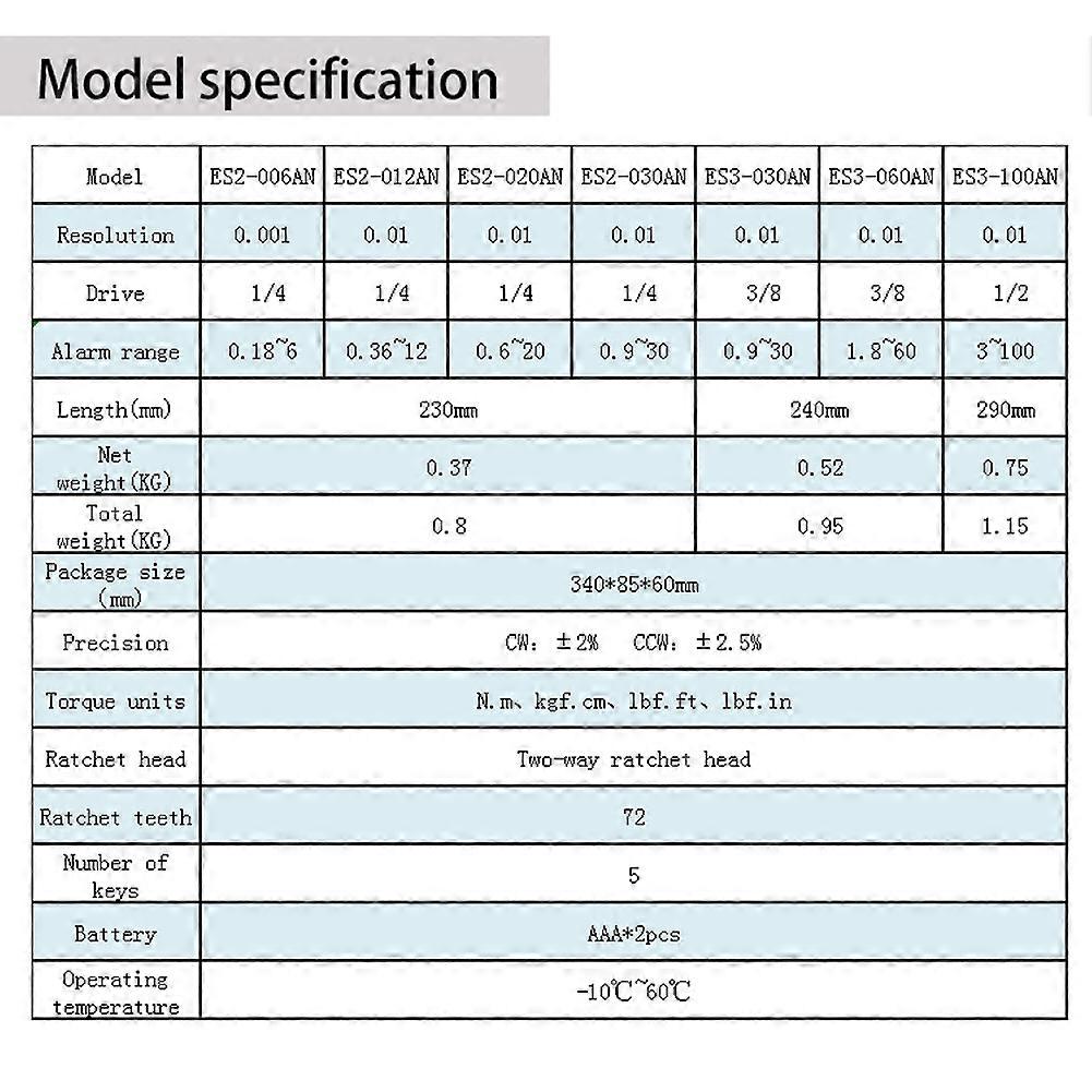 ES2-020AN 1/4 Inch Handheld Portable Digital Torque Wrench Large Screen with Backlight Sound LED ...