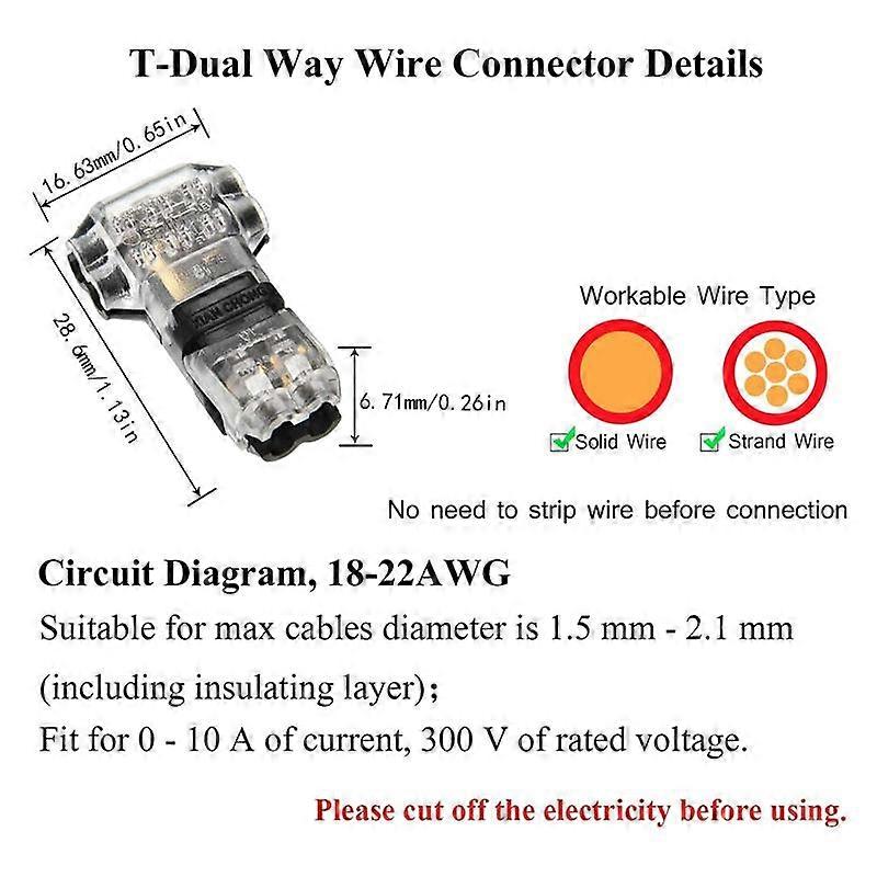 15 Pcs 3 Way 2 Pin Wire Connectors Low Voltage Universal Compact T-Tap ...