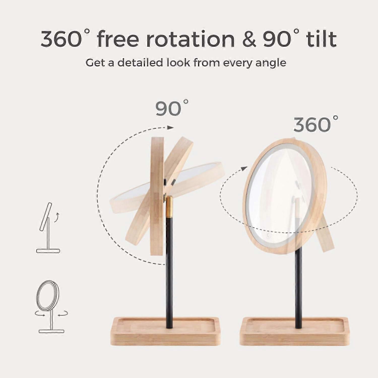 Lighted LED Makeup Mirror Vanity Mirror with 3 Color Lights, Cordless ...