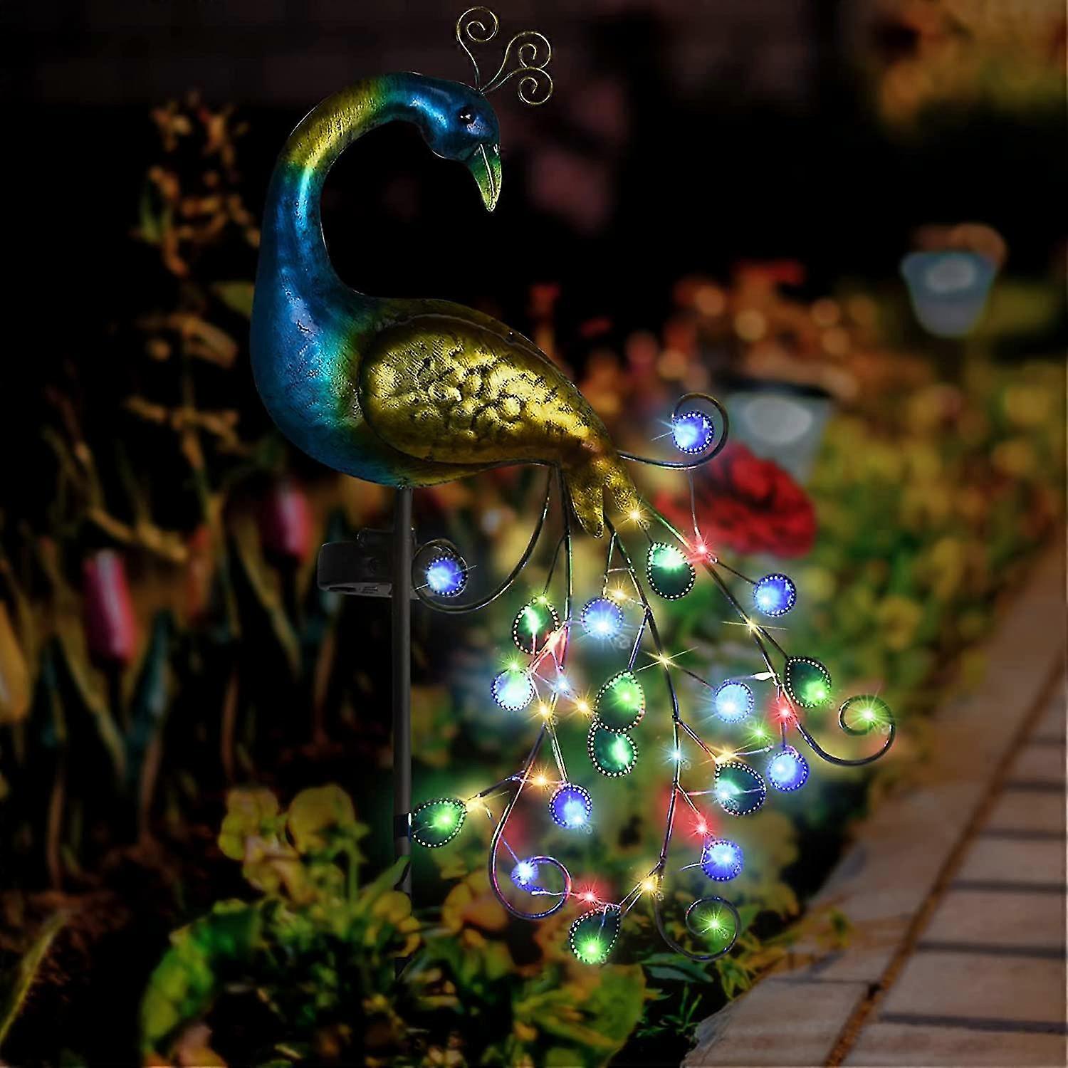 1 X Solar Garden Light, Metal Peacock Statue, Outdoor Solar Light ...