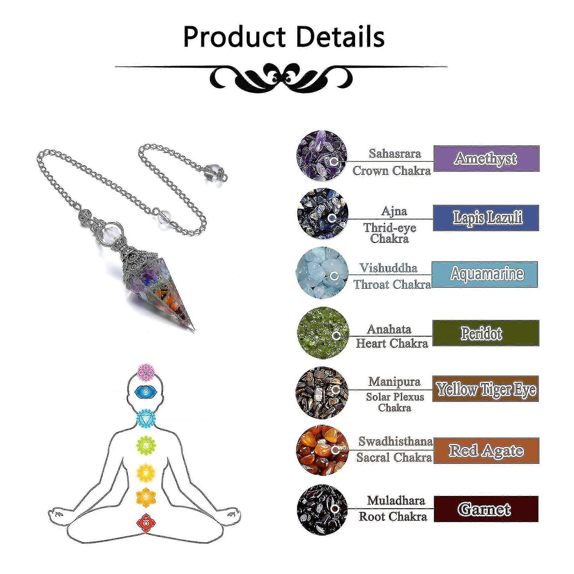 Chakra Crystal Pendulum Hexagonal Reiki Healing Crystal Points Gemstone ...