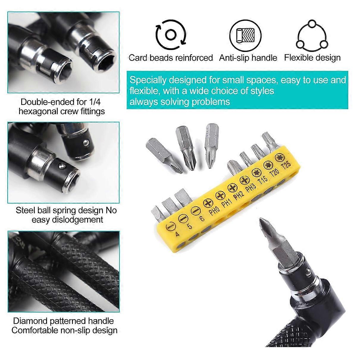 14 Piece Angle Screwdriver Set, 105 Angle Attachment for Cordless ...