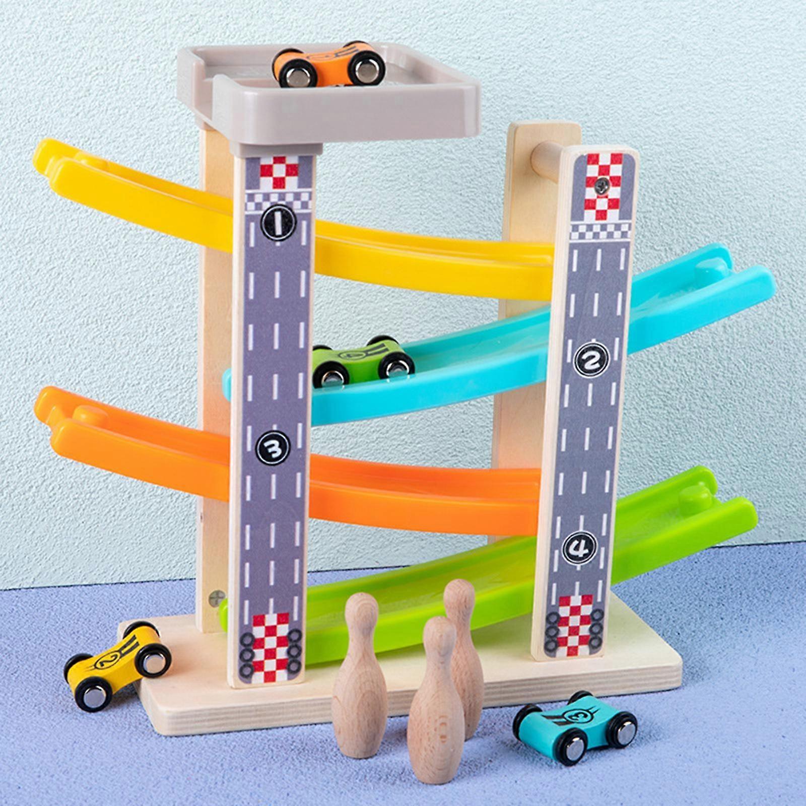 4 Layers Wooden Ramp Race Track Car Playset Motor Skill | Fruugo UK