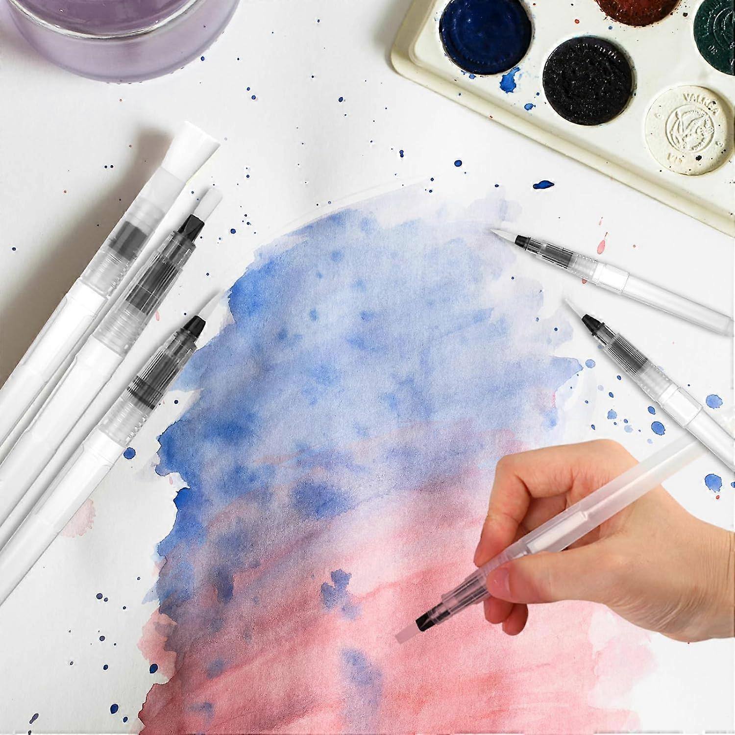Pack of 9 Water Tank Brush Pens for Watercolour Painting, Refillable ...