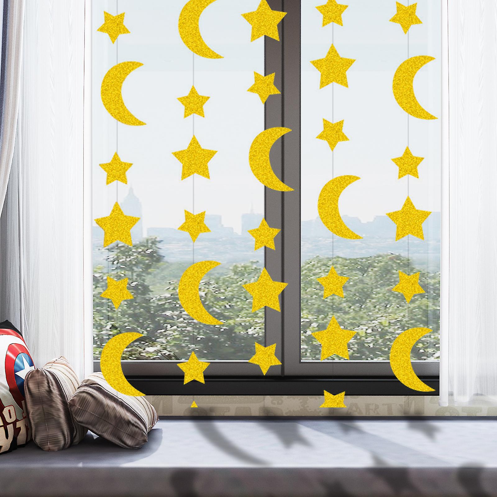 Eid Mubarak Paper Garland 2m/4m Pull Flag for Banner Gold Glitter Moon ...