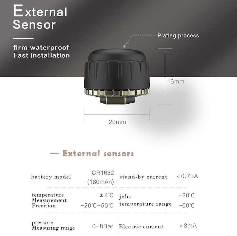 Solar Power Tire Pressure Monitoring System Wireless Tpms Monitor With 4 External Cap Sensors ...