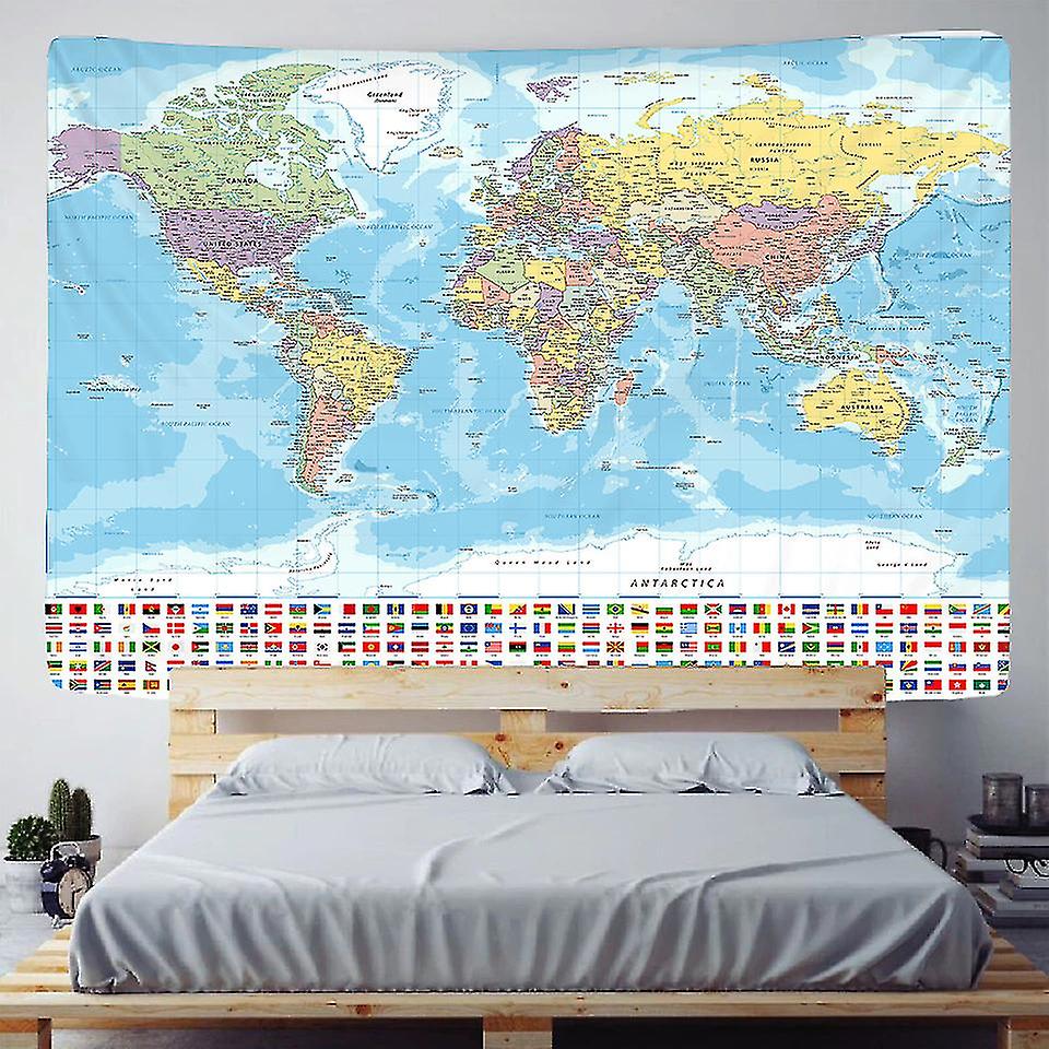 World Map Tapestry Wall Hanging For Kids Student, World Map With ...