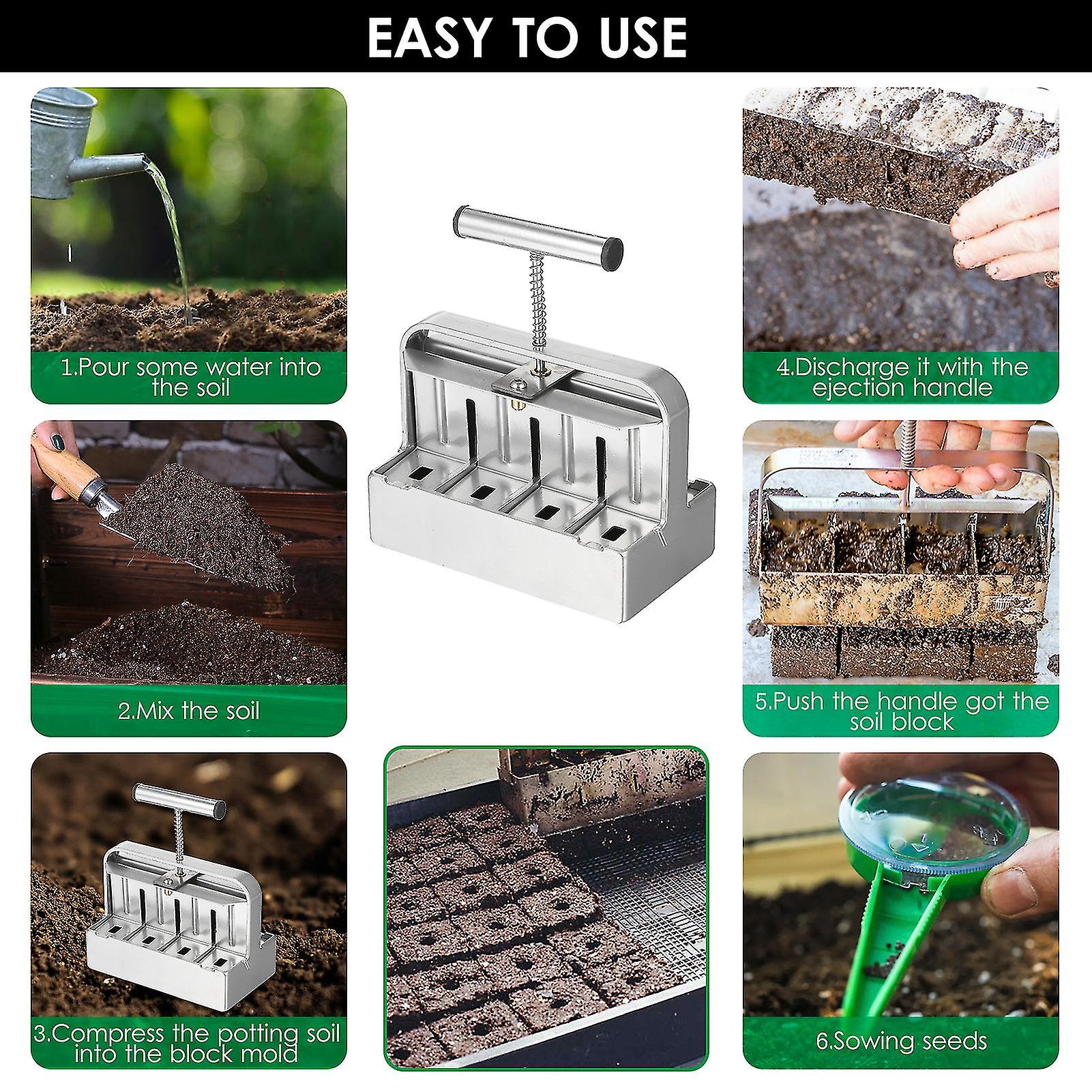 Soil Blocker Soil Block Maker 2 Inch 8 Cell Soil Blocking Tool Kit With ...