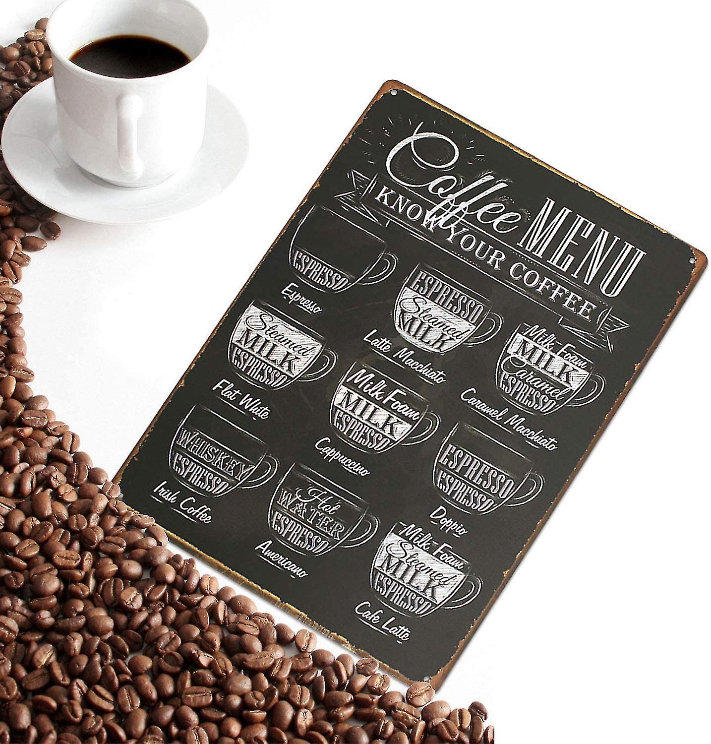 Coffee Menu Know Your Coffee Latte Espresso Metal Tin Sign, Vintage ...