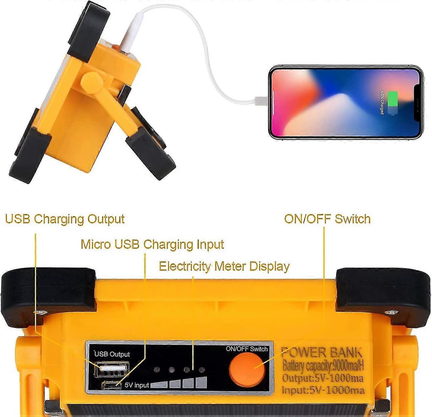 Rechargeable LED Spotlight 60W 3000 Lumens Work Light with 9000mAh ...