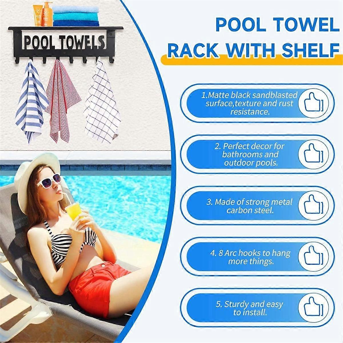 Pool Towel Racks with Shelf Outdoor Pool Decor Wall Mount Towel Hooks ...