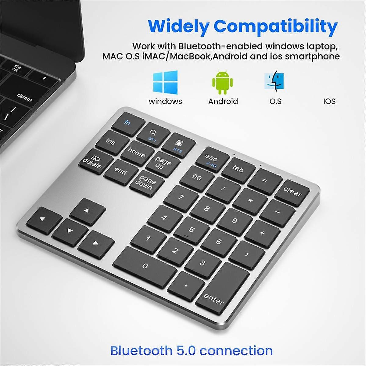 2.4G Bluetooth Number Pad Ultra-Thin Wireless Numpad USB Rechargeable ...