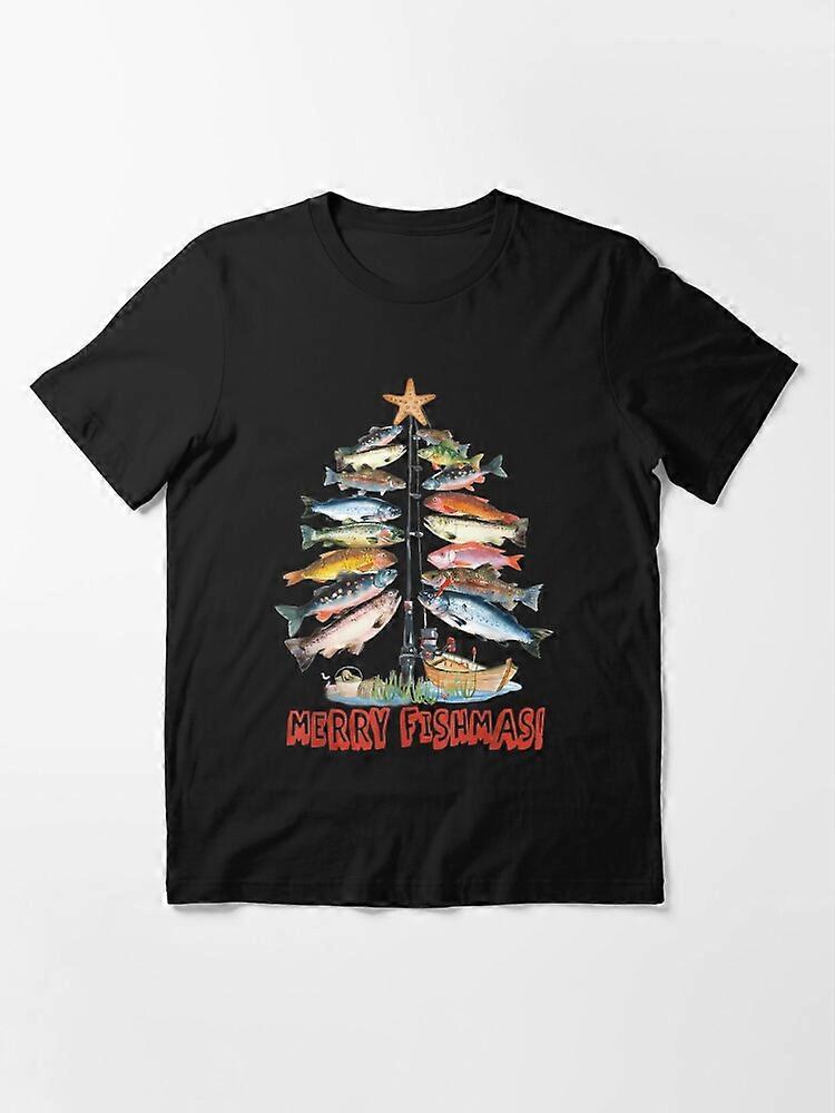Merry Fishmas Christmas Tree Fish Funny Fishing Essential T-Shirt ...