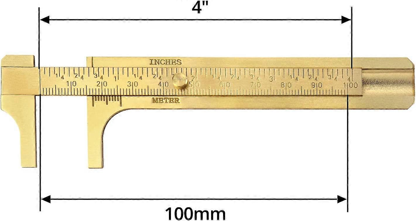4 Inch Vernier Caliper, Brass Sliding Double Scale Handy Gauge Ruler ...