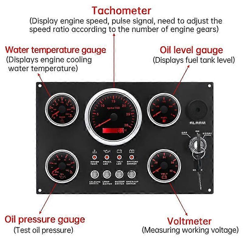 LED Gauge Set with Instrument Switch Panel Water Temp+Fuel+Oil Press ...