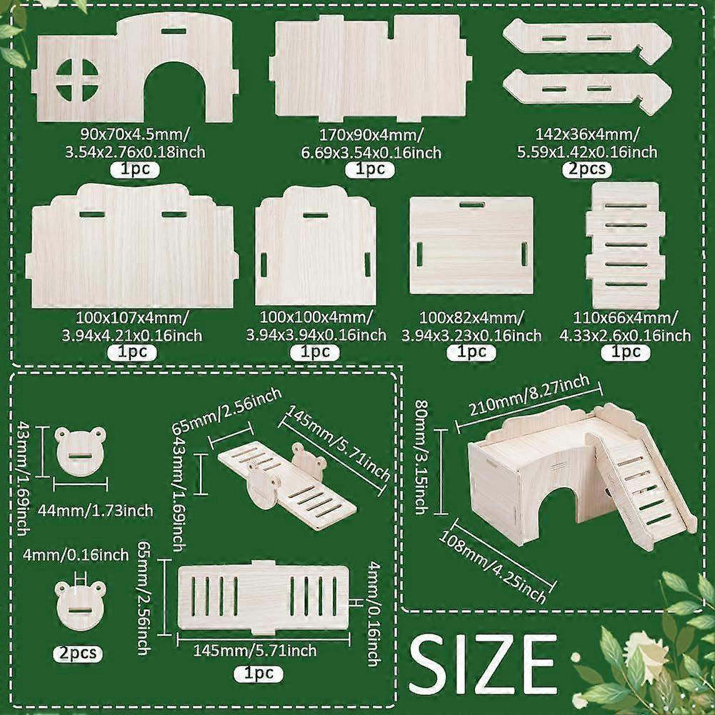 2 Sets 2 Style Wooden Hamster House with Sliding Board Wooden Hamster ...