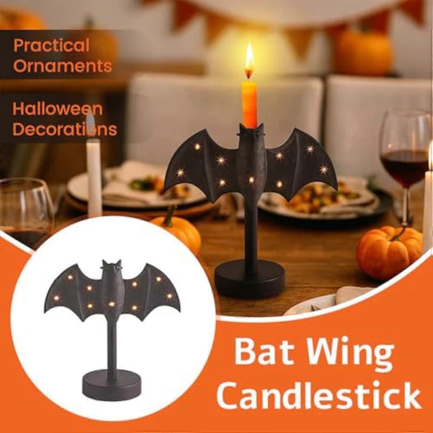 Twinkle Bat Candlestick, LED Candle Holder, Spooky Bat Design with Battery-Powered Ambient ...