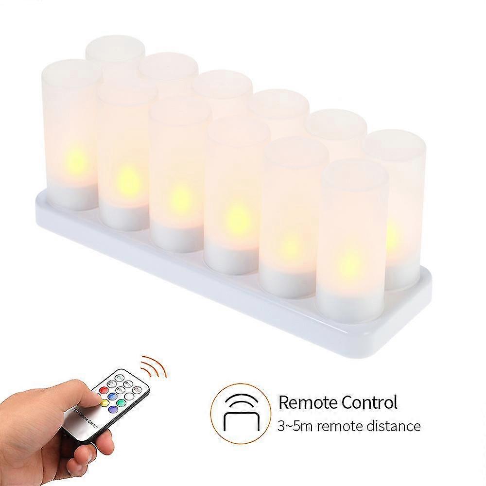 Set of 12 Rechargeable LED Color Changing Flickering Flameless Tealight ...