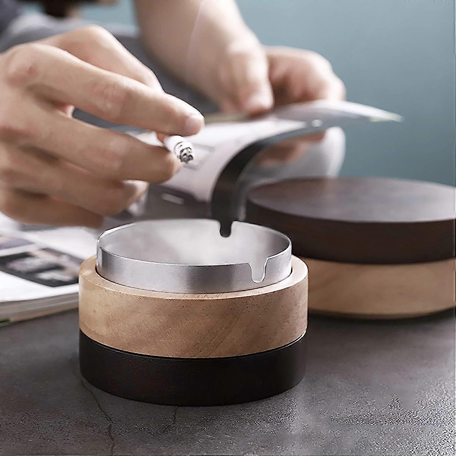 Ashtray for Outdoor Use with Lid - Stainless Steel + Wood Windproof ...