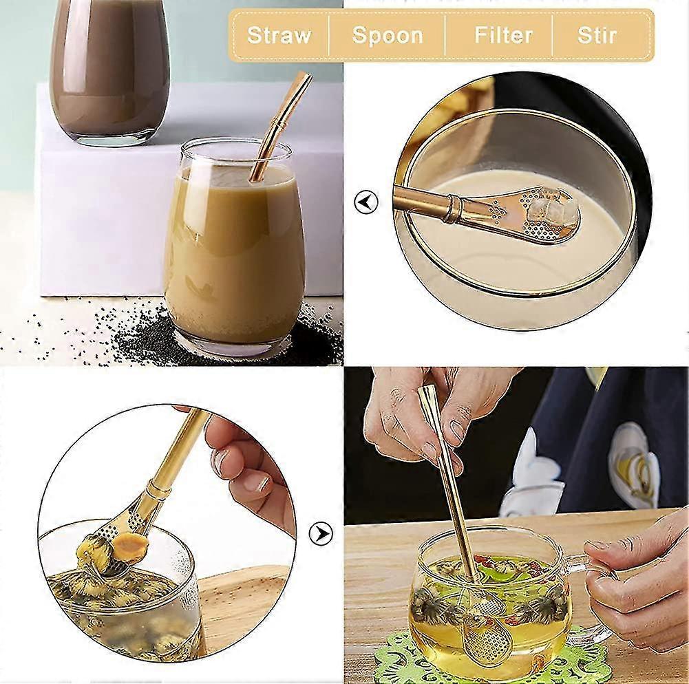 Stainless Steel Filter Straw Spoon Reusable Bombilla Straws Spoon ...