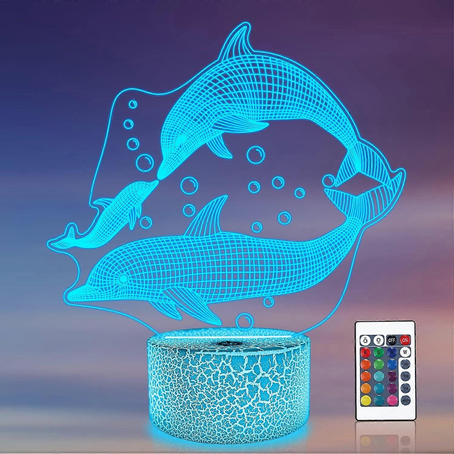 Dolphin Night Light 3D Optical Illusion Lamp with 16 Colors Remote ...