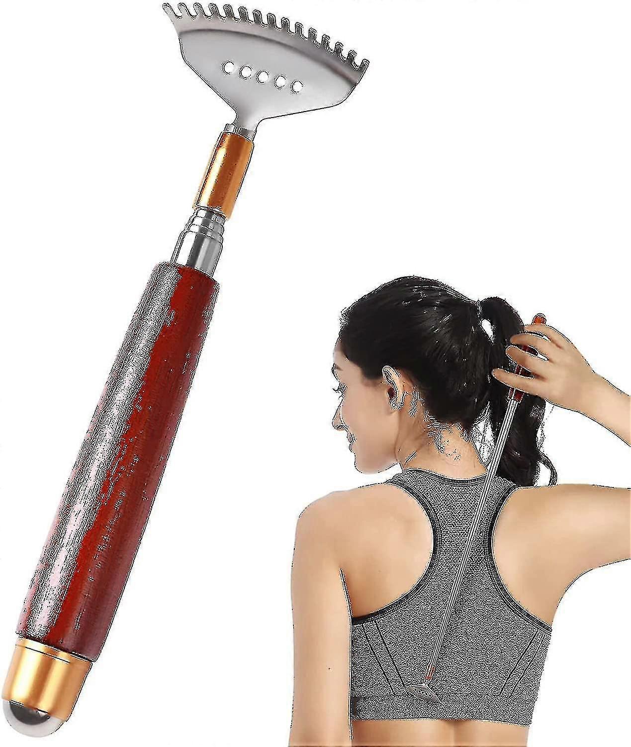 Ladies Men"s Back Scraper Retractable Wooden Handle With Steel Roller ...