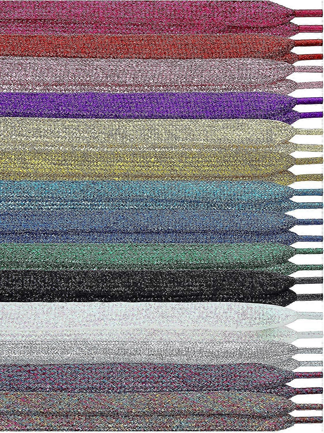 16 Pairs Glitter Flat Shoelaces 42 Inch Solid Colors Shoe Laces In 14 ...