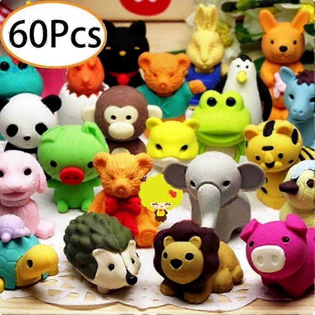 60pcs Bulk Animal Shaped Pencil Erasers for Kids, Fun Puzzle Toys for ...
