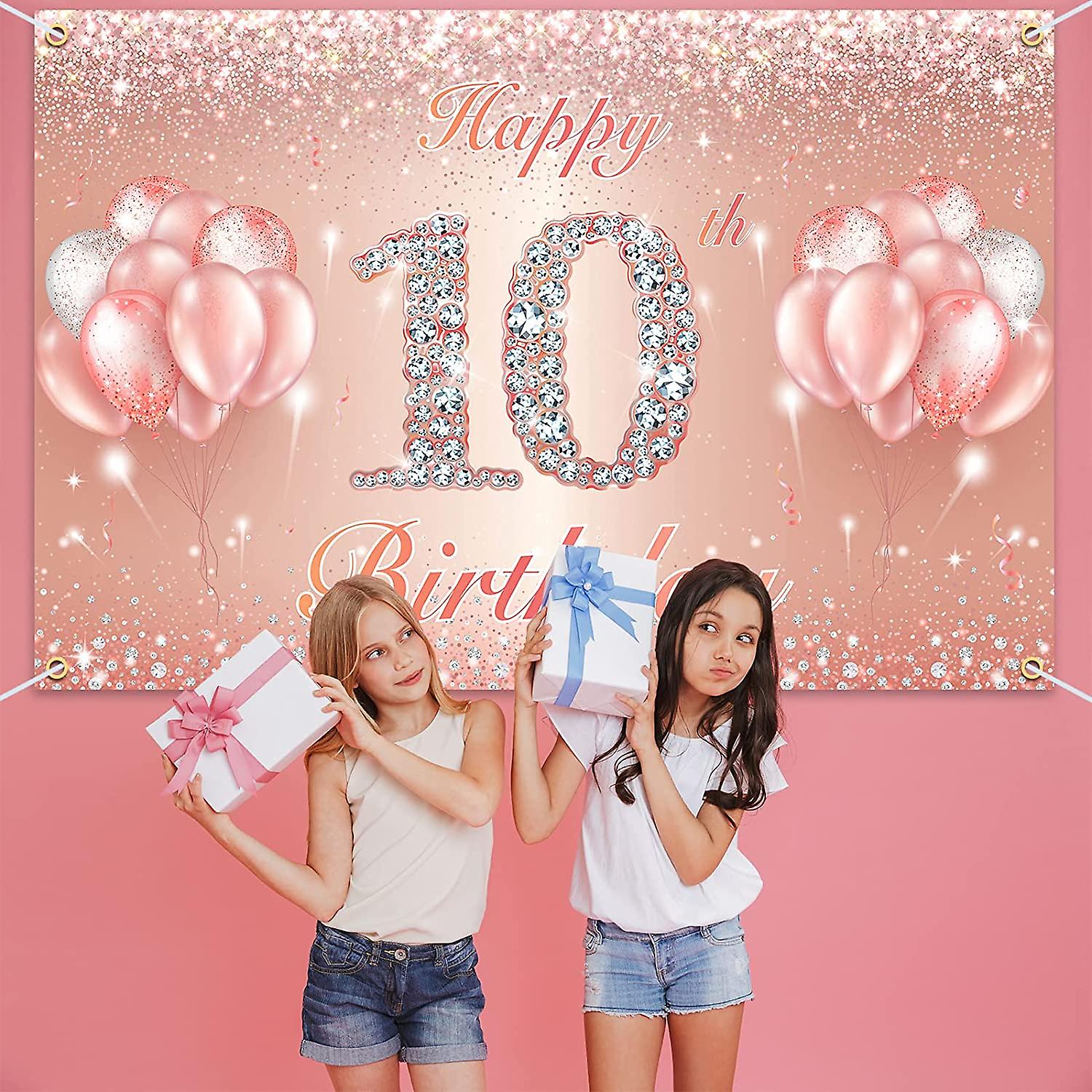Happy 10th Birthday Banner Backdrop - 10 Birthday Party Decorations ...
