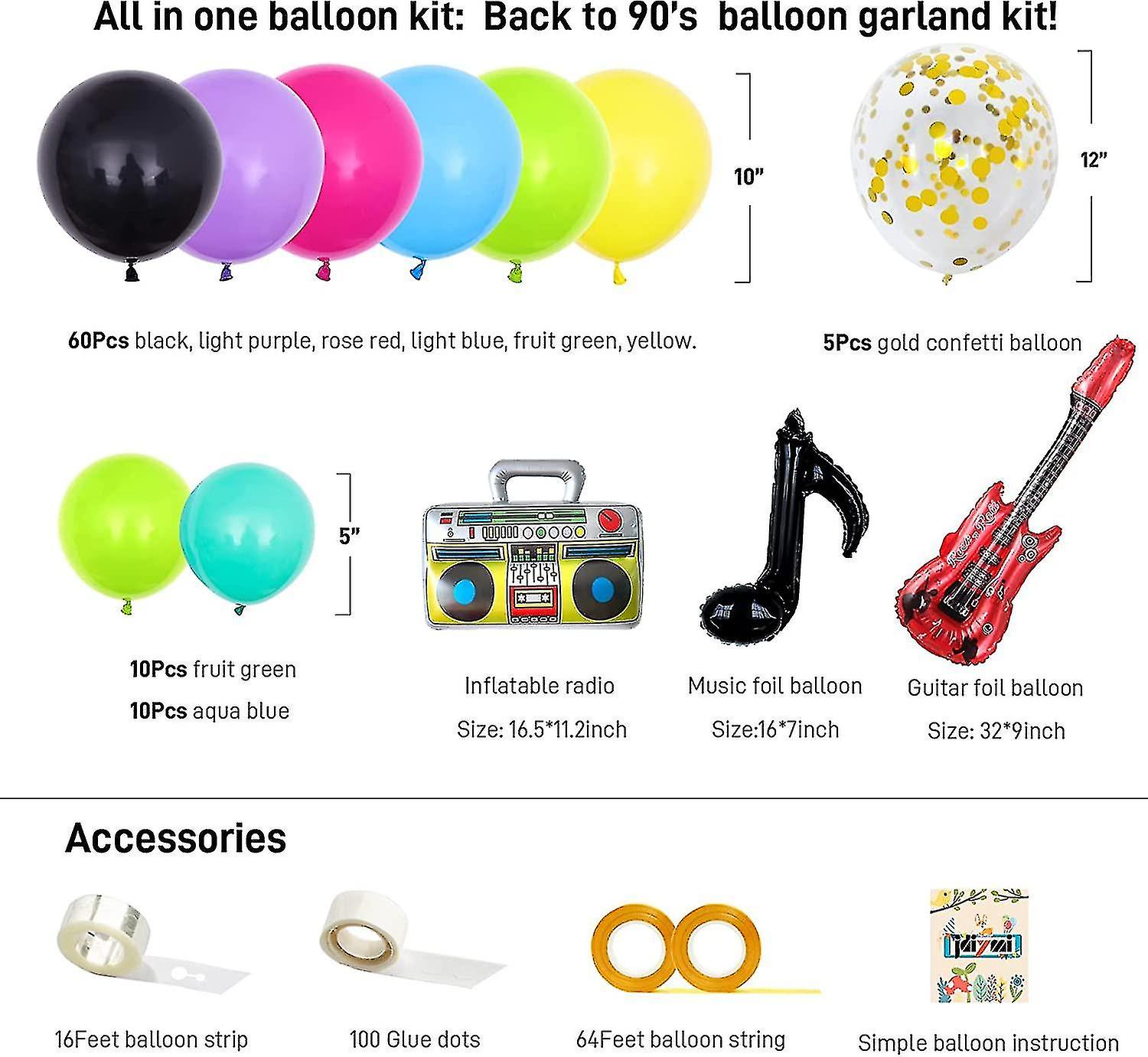 90s Balloons Garland Back To 90s Party Decorations Backdrop With ...