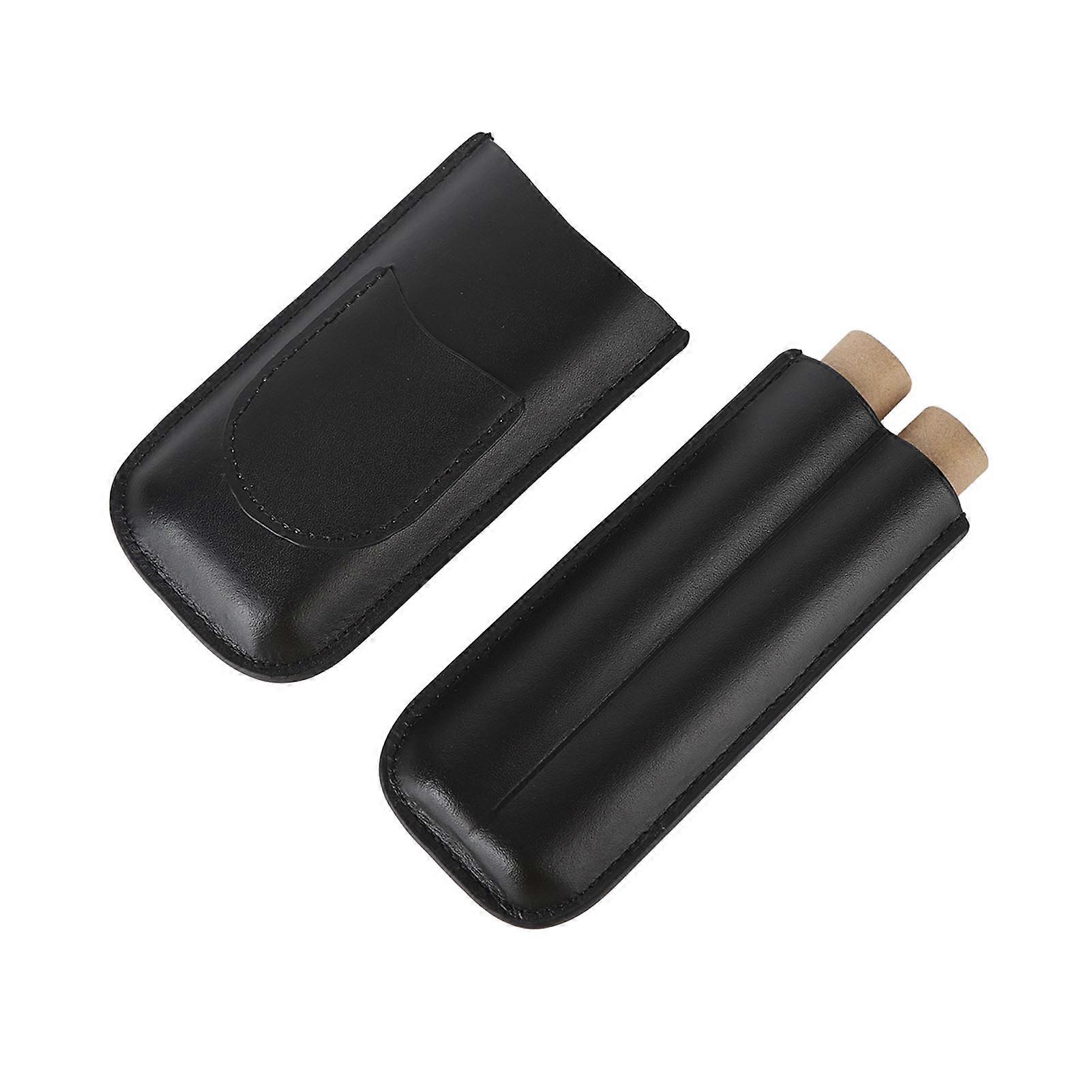 Portable Cigar Bag Leather Humidor Box with 2 Holders for Moisturizing ...