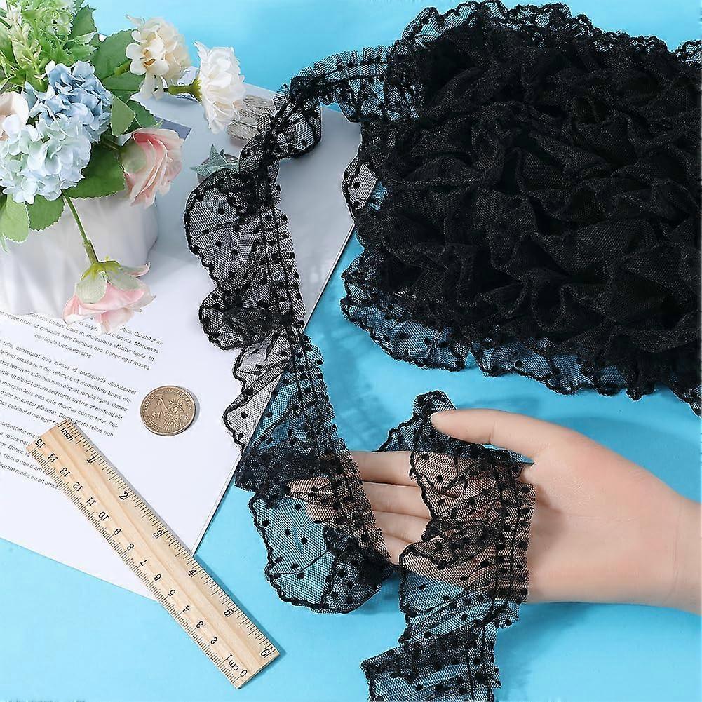 11 Yards Ruffled Lace Trim 2.4 Inch Wide Wavelet Dot Pleated ...