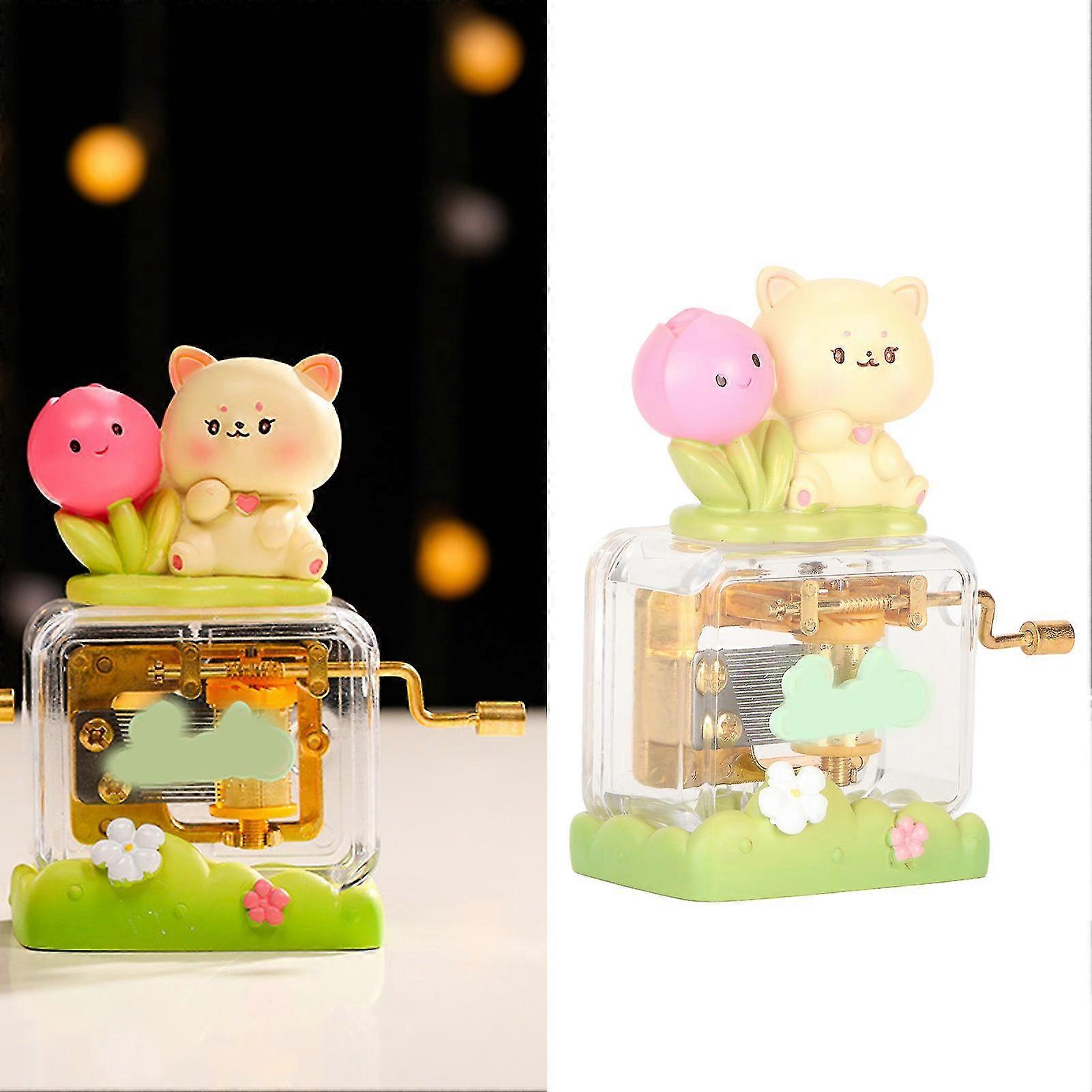 Clear Hand Crank Music Box Cute Cartoon Shape Decorative Transparent ...