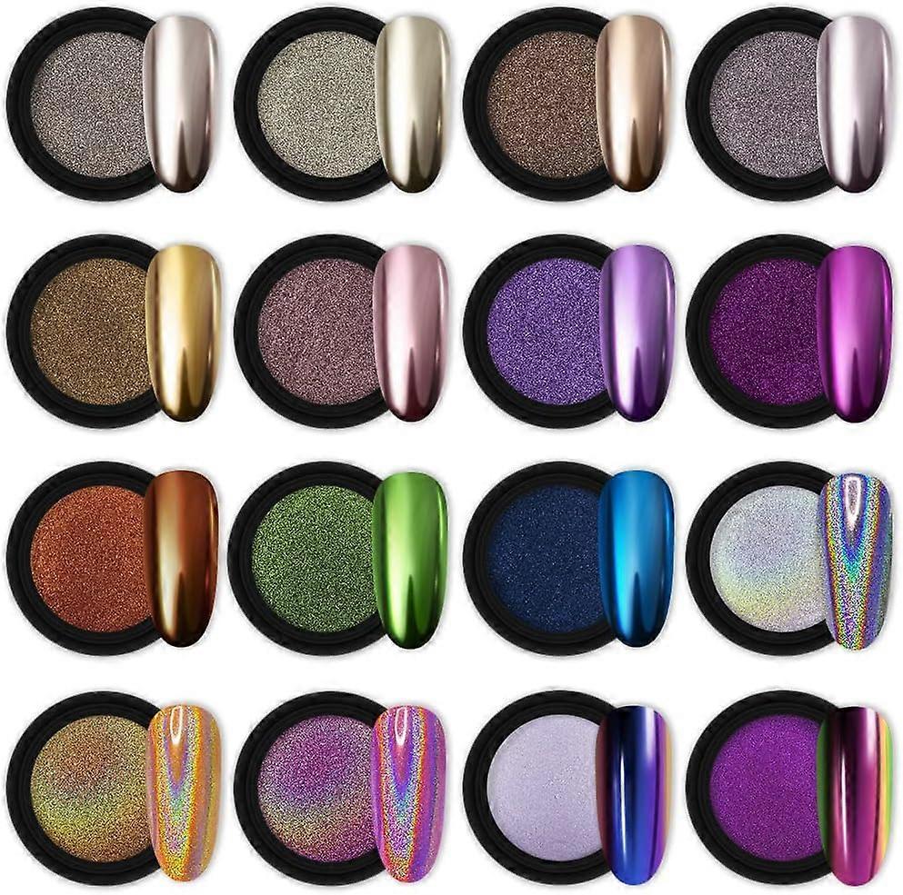 16 jars chrome nail powder, glitter decoration, 1g/jar | Fruugo UK