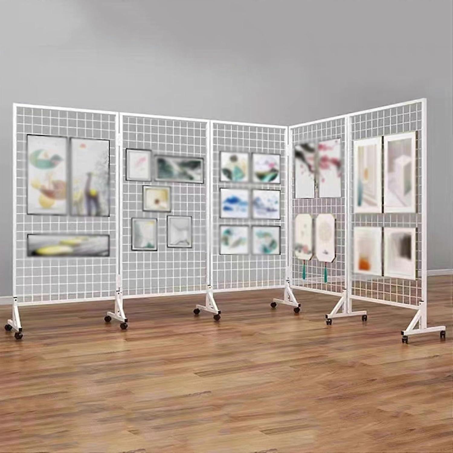 Grid Wall Panel Display Stand With Wheels, Wire Grid Tower For Art And ...