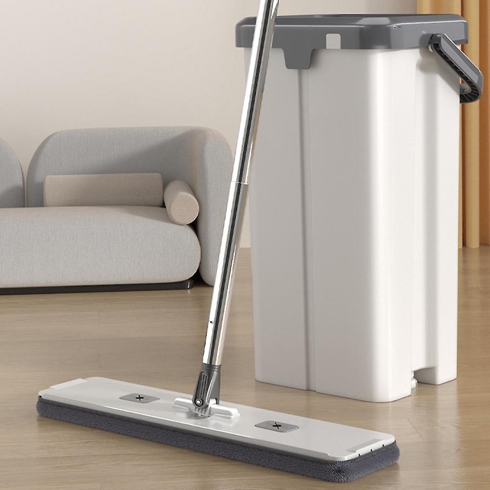 Hand-Free Wash Flat Mop Set with Bucket Easy Using Floor Mopping Tool ...