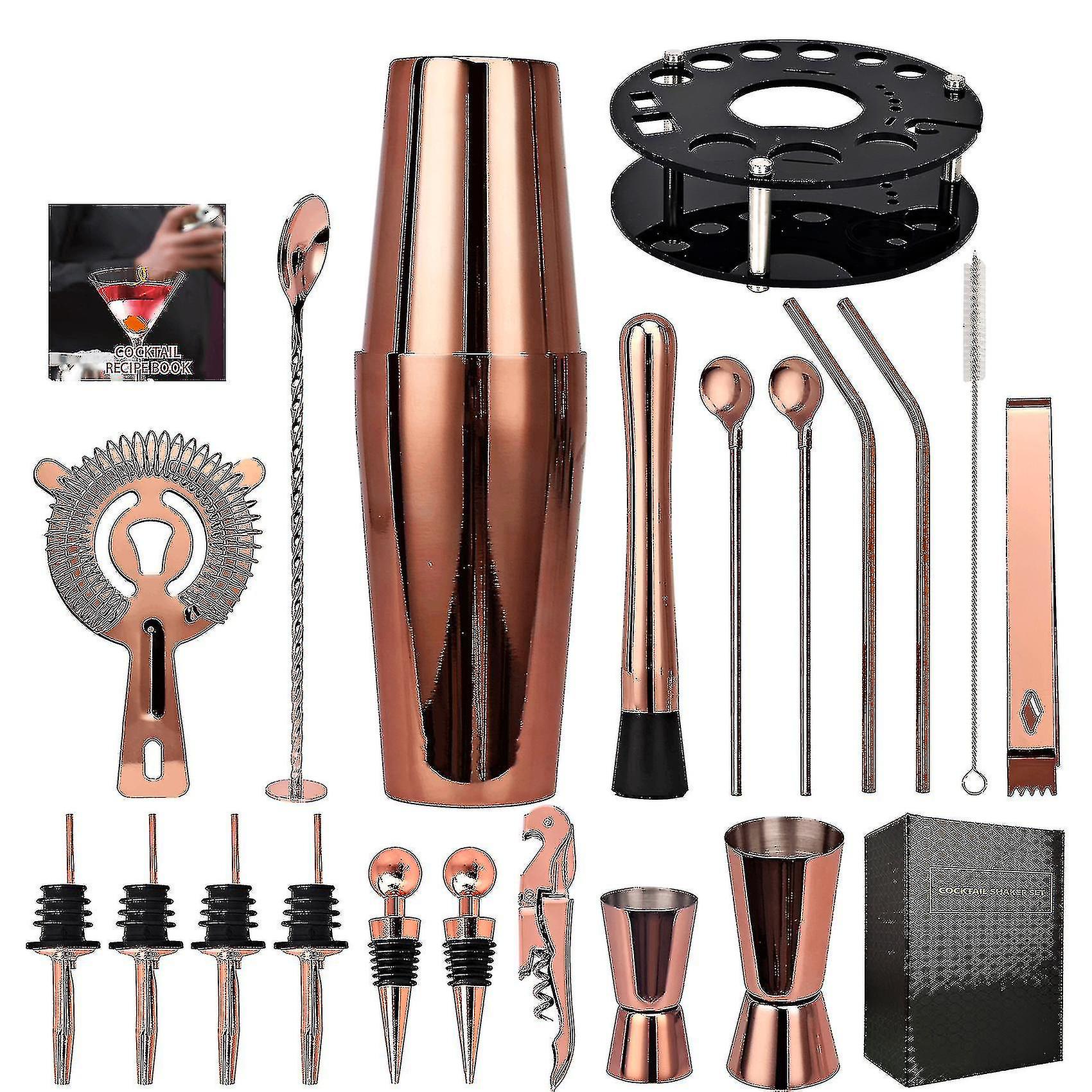 Bartender Kit,20-piece Rose Gold Cocktail Shaker Set With Rotating ...