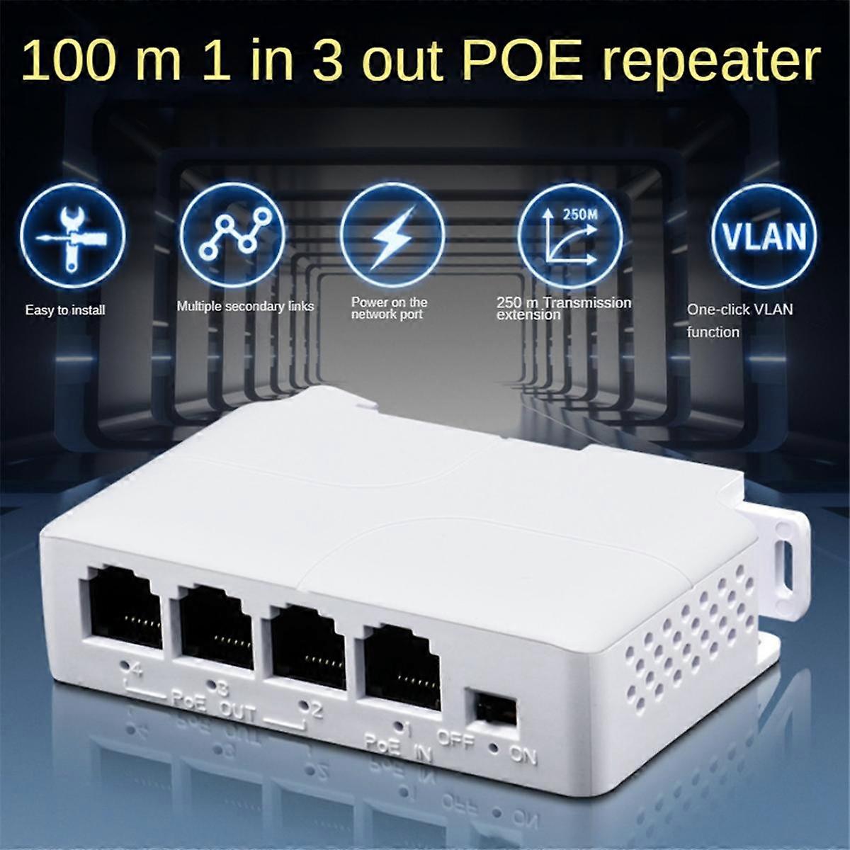 1 to 3 Port PoE Extender 10/100M Poe Repeater IEEE802.3Af for IP Transmission Extender for POE ...