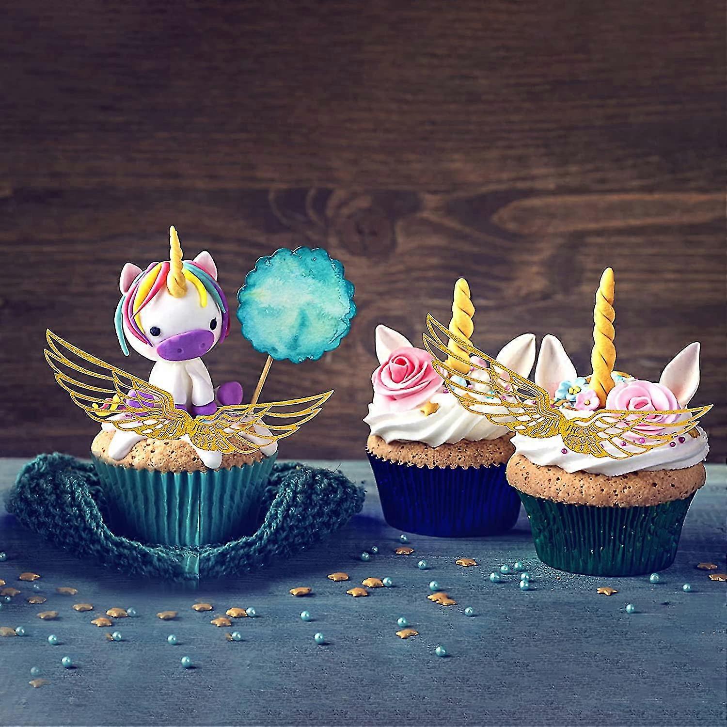 Cake Toppers, Gold Wings Wizard Party Chocolate Decoration Cupcake ...