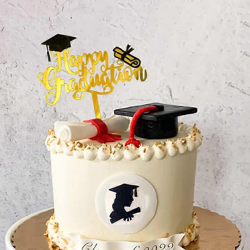 36Pcs Gold Happy Graduation Cake Topper Bachelor Cap Acrylic Cupcake ...