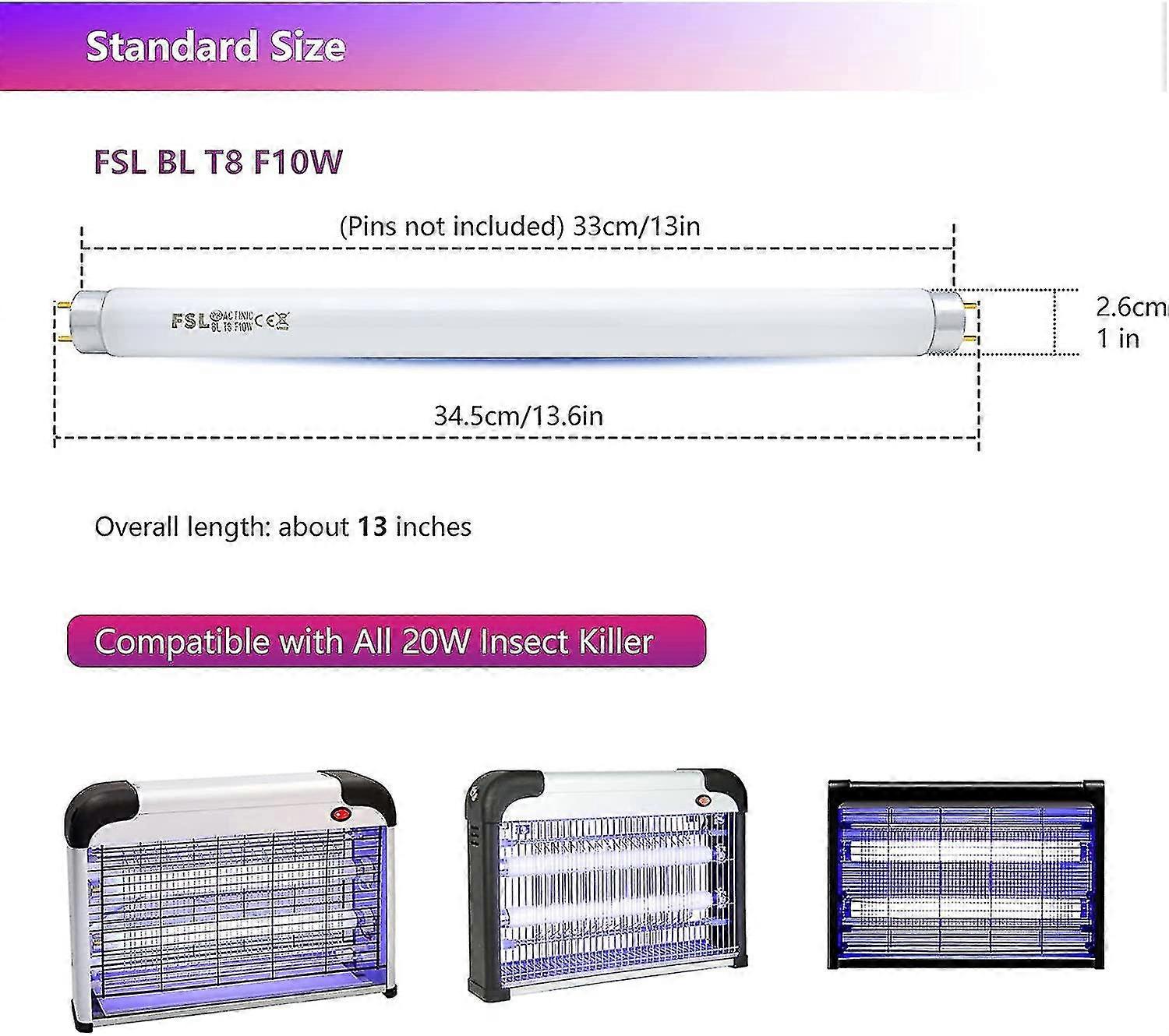 Fsl T8 F10w Bl Replacement Bulb - Uv Tube For Mosquito/insect Killer ...