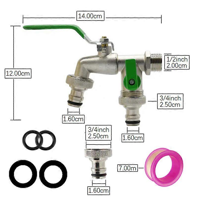 Double Garden Tap, Zinc Alloy Outdoor Tap, Tap with Double 3/4" Outlet ...